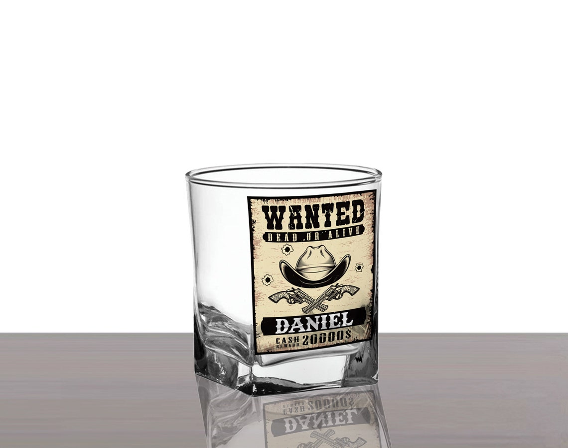 Personalized Western Cowboy Whiskey Glass, Custom Wanted Poster Whiskey ...