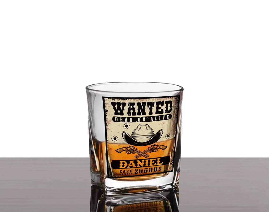 Personalized Western Cowboy Whiskey Glass, Custom Wanted Poster Whiskey ...
