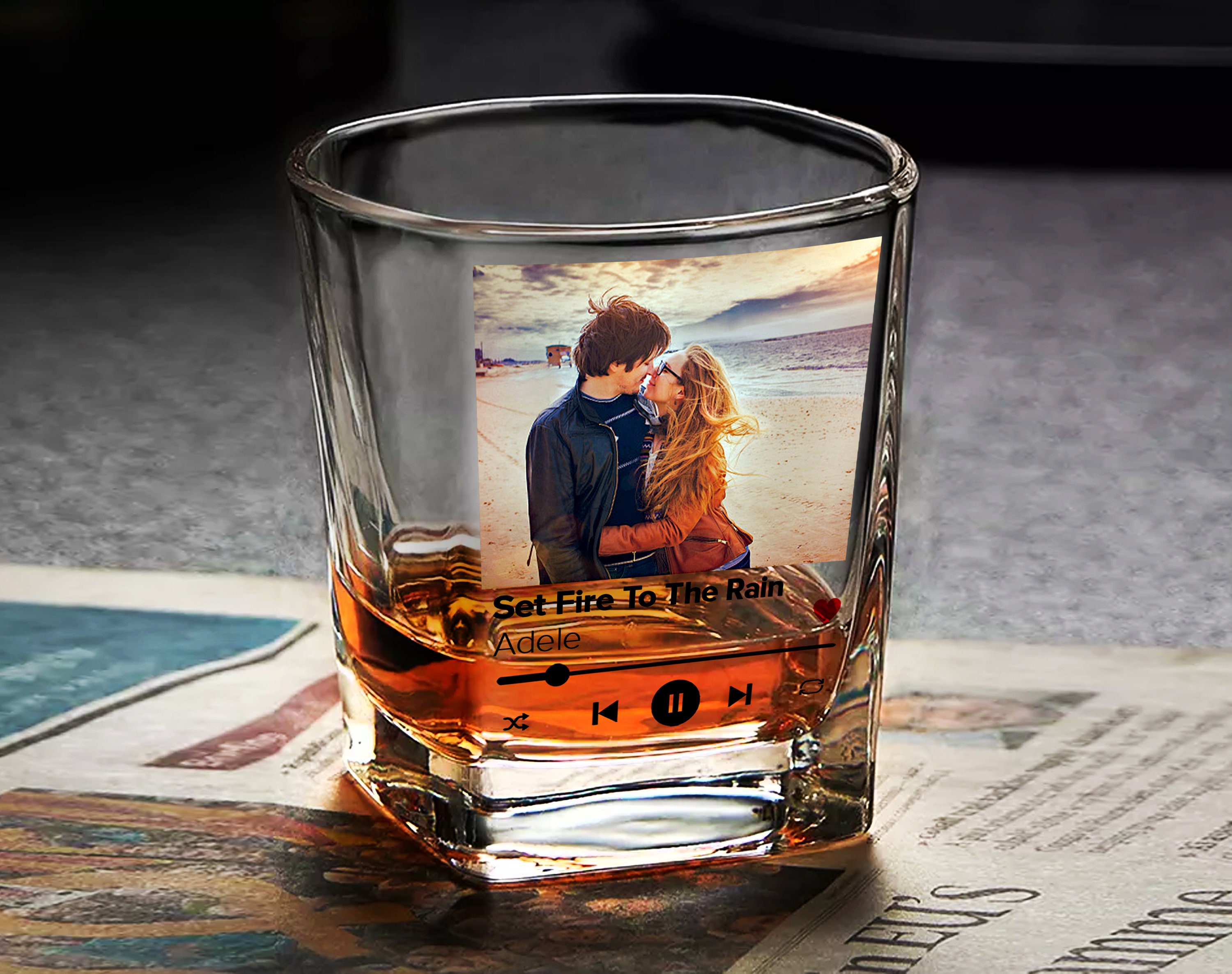 Custom Photo Song Whiskey Glass Set, Personalized Picture Music Tumbler ...