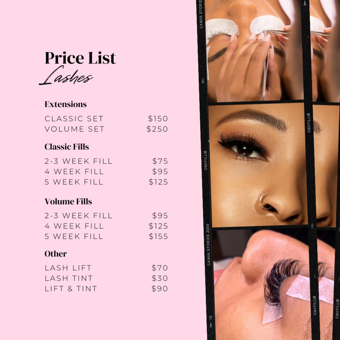 Lash Tech Price List Customizable DIY Price List Pink and - Etsy