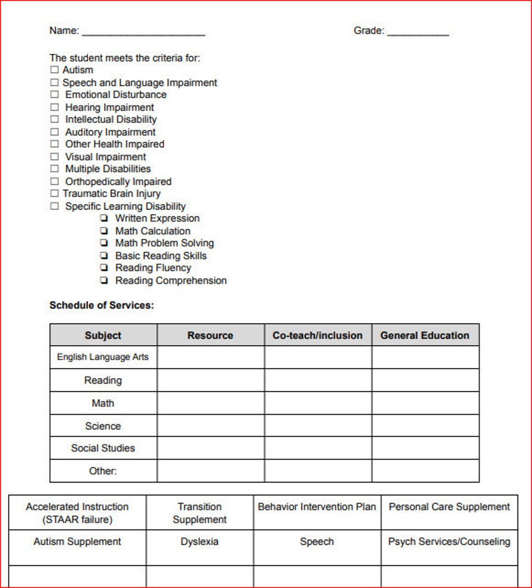 Student at a Glance Document for Ieps - Etsy