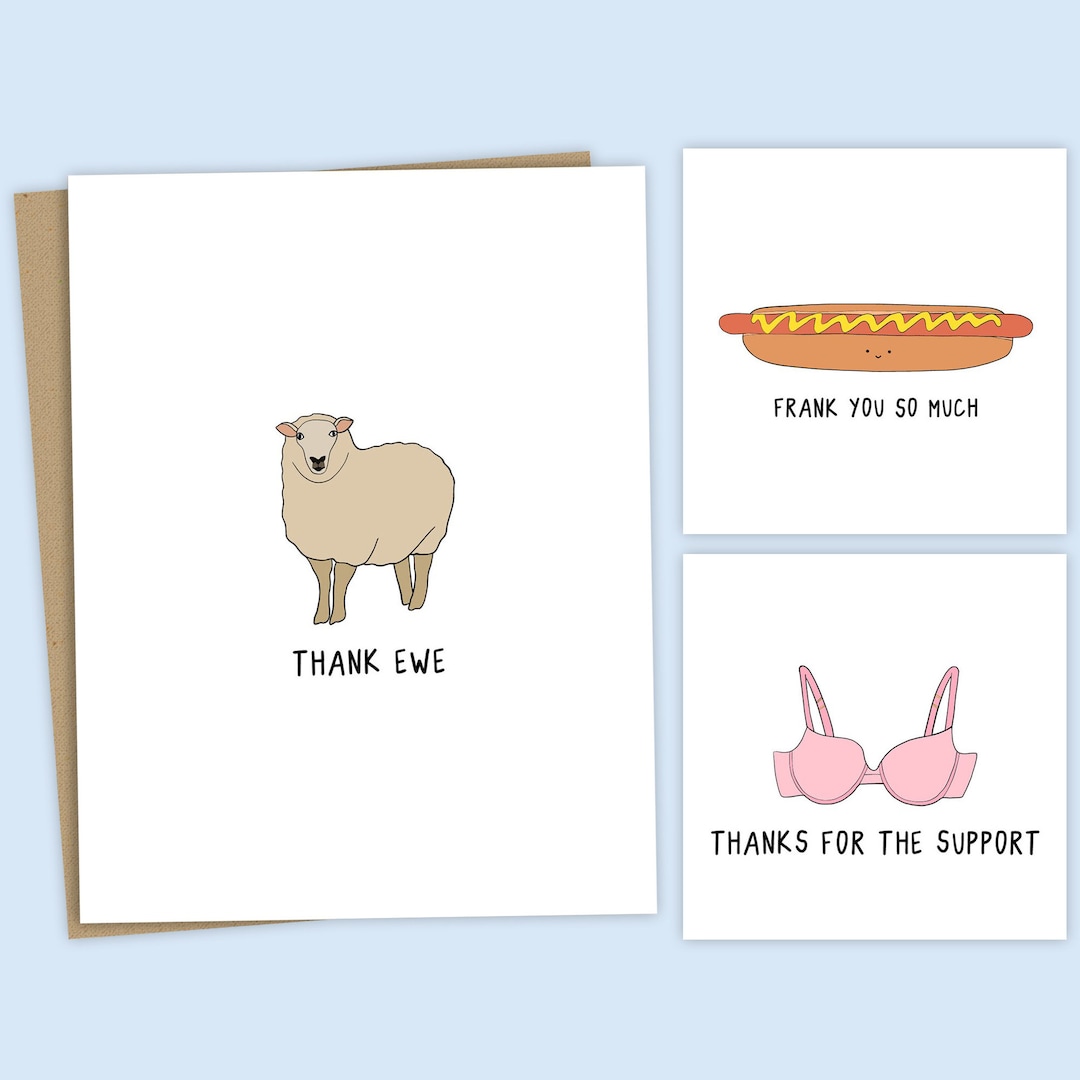 Funny Thank You Cards, 3 Different Designs | Funny Thanks Cards - Punny ...