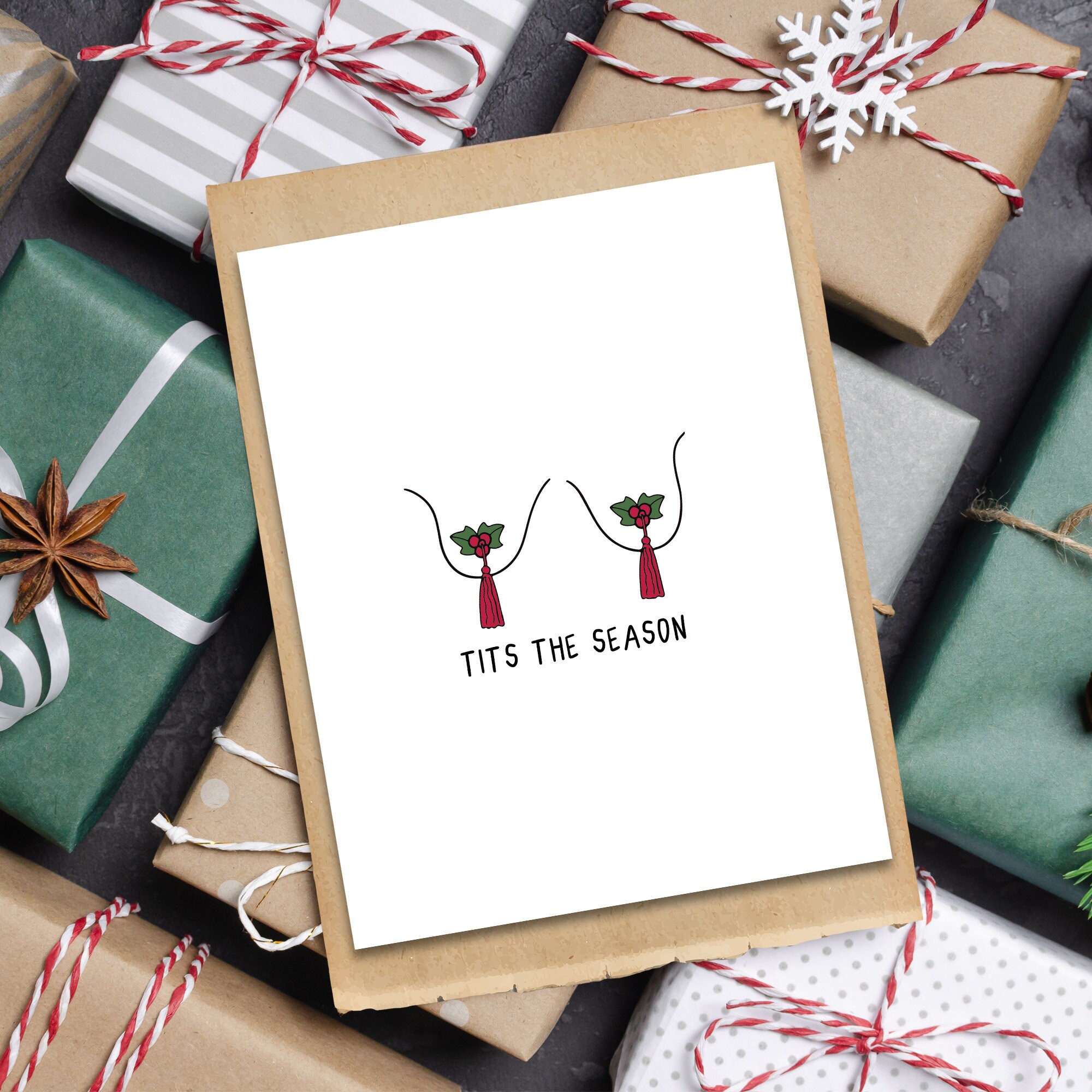 Adult Christmas Card tits the Season Funny Christmas Cards Fun Punny ...