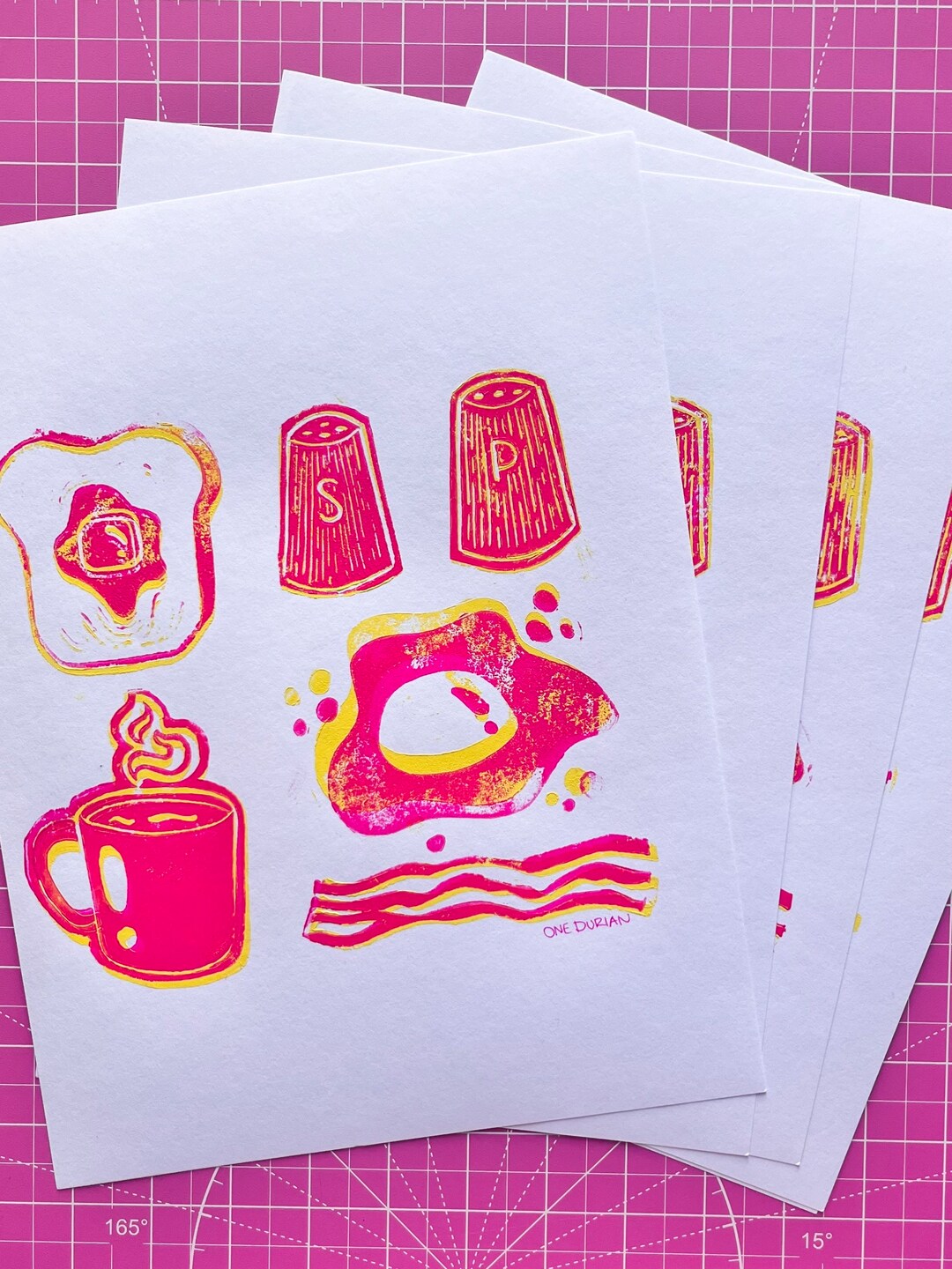 Neon Breakfast Linocut Blockprint - Etsy
