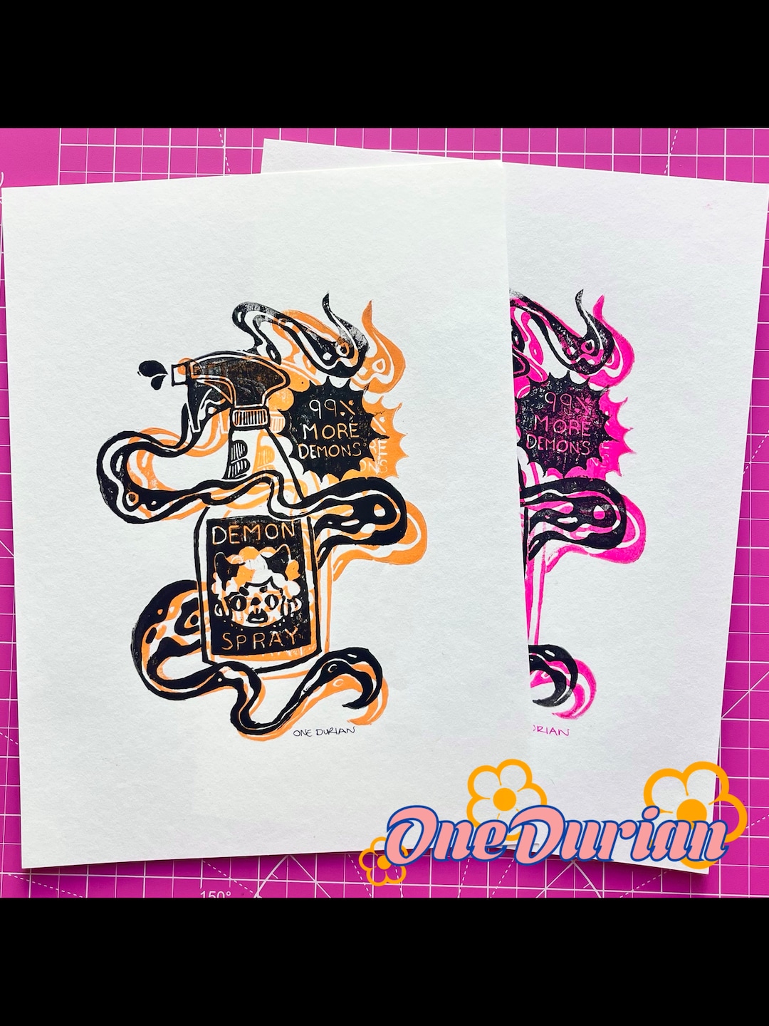 Demon Spray Linocut Block Print - Etsy