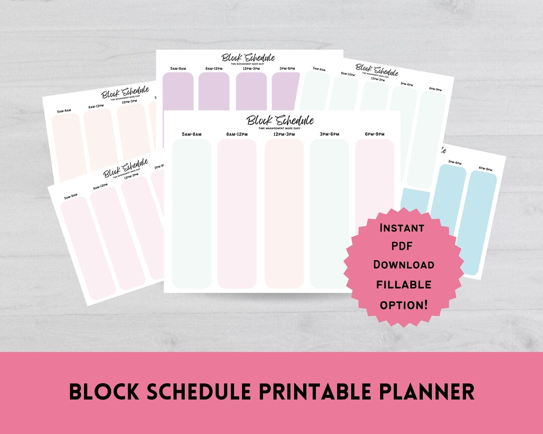 Block Schedule Printable Planner Printable Block Schedule - Etsy