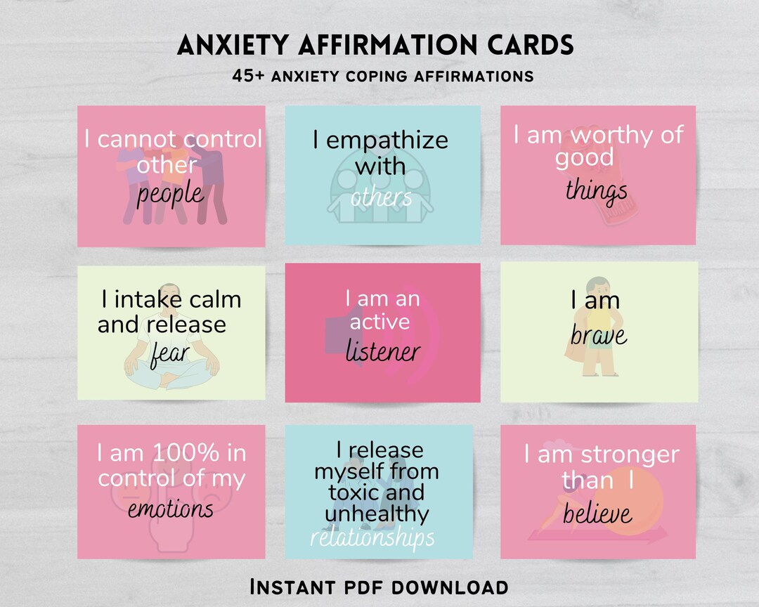 Mental Health Card Printables Anxiety Affirmation Cards Stress Relief ...