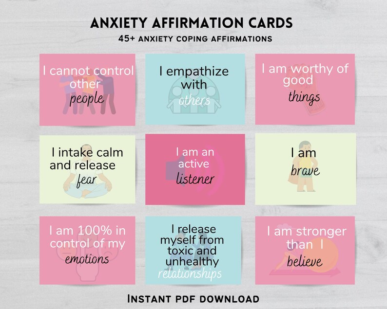 Mental Health Card Printables Anxiety Affirmation Cards Stress Relief ...