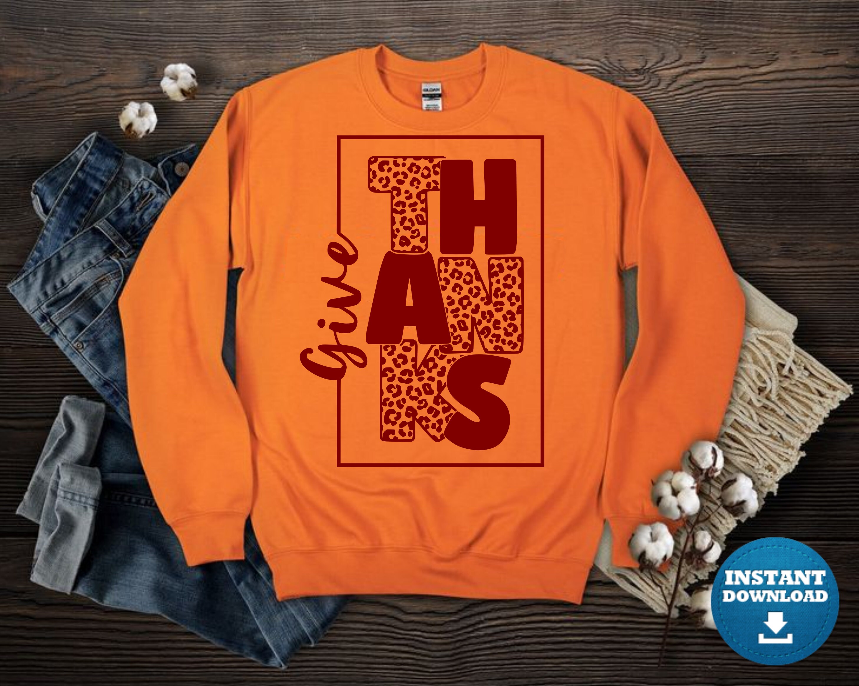 Give Thanks SVG, Leopard Fall SVG, Thanksgiving Sublimation ...
