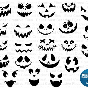 Halloween Pumpkin Faces, Jack O Lantern Faces, Pumpkin Face Bundle, SVG ...