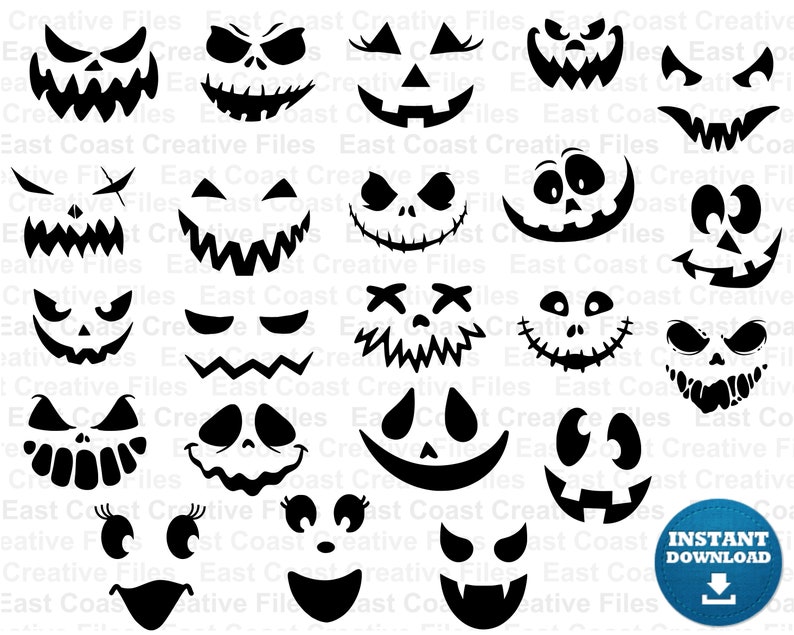 Halloween Pumpkin Faces, Jack O Lantern Faces, Pumpkin Face Bundle, SVG ...