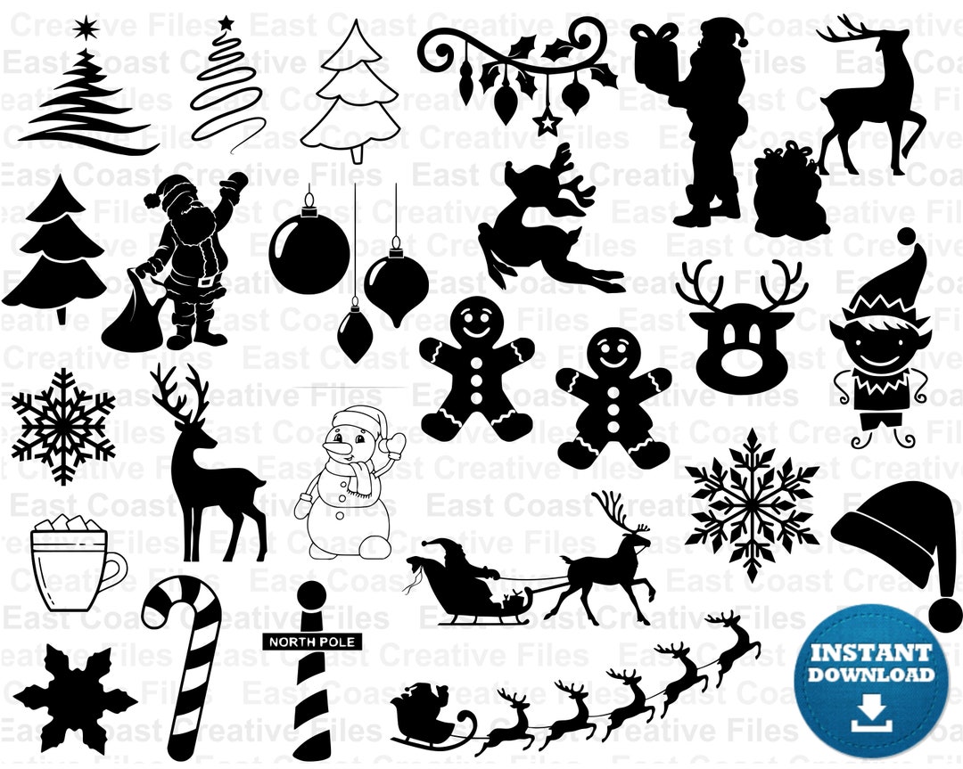 Christmas SVG Bundle 25 Designs, Christmas Silhouettes, Christmas Png ...