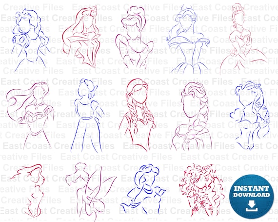 Princess Outline Svg Bundle Princess Silhouette SVG SVG - Etsy