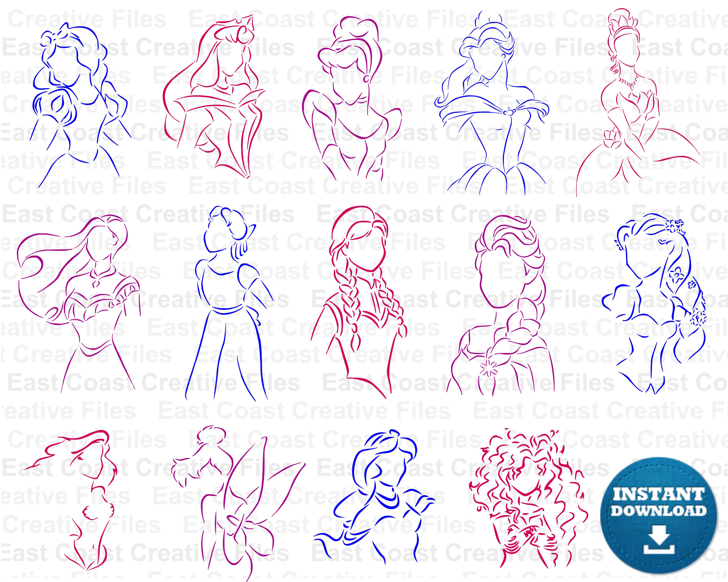 Princess outline svg bundle Princess silhouette SVG SVG - Etsy México