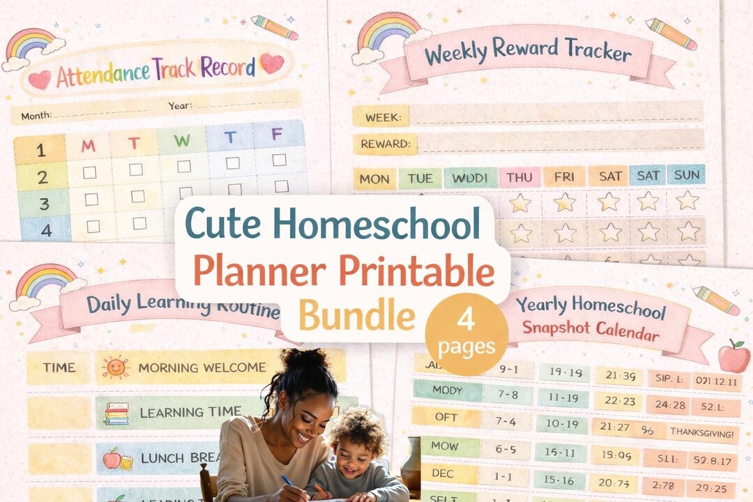 Homeschool Planner Printable Bundle | Attendance, Routine, Reward ...