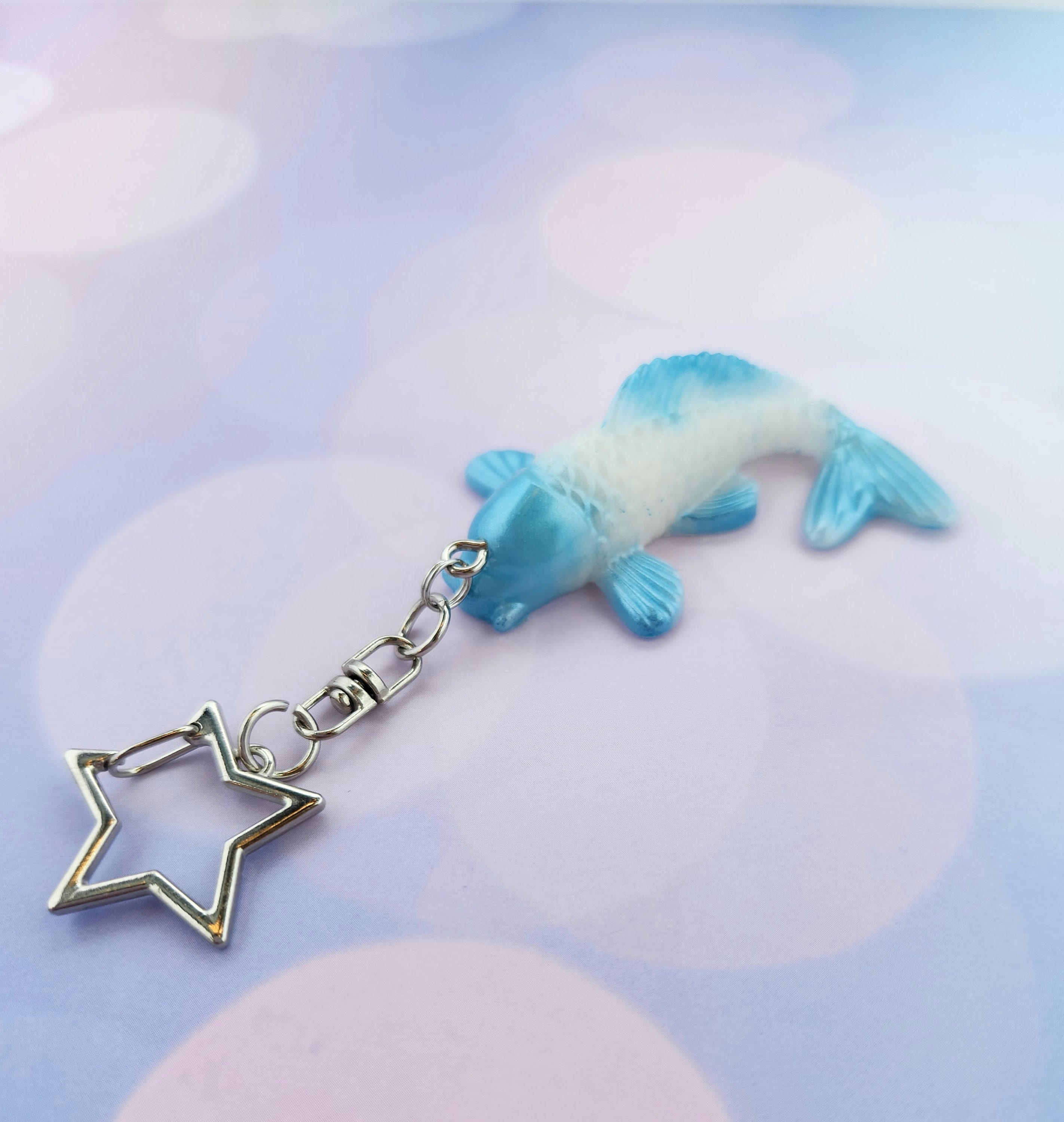 White Resin Koi Fish Keychain With Blue Spots - Etsy
