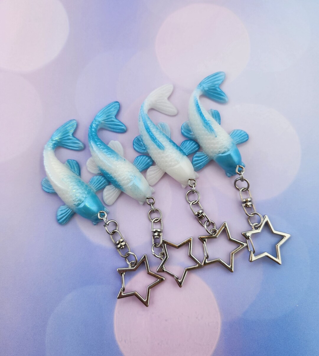 White Resin Koi Fish Keychain With Blue Spots - Etsy