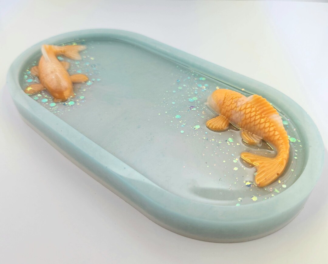 Light Blue Large Resin Oval Tray With Two Koi Fish - Etsy