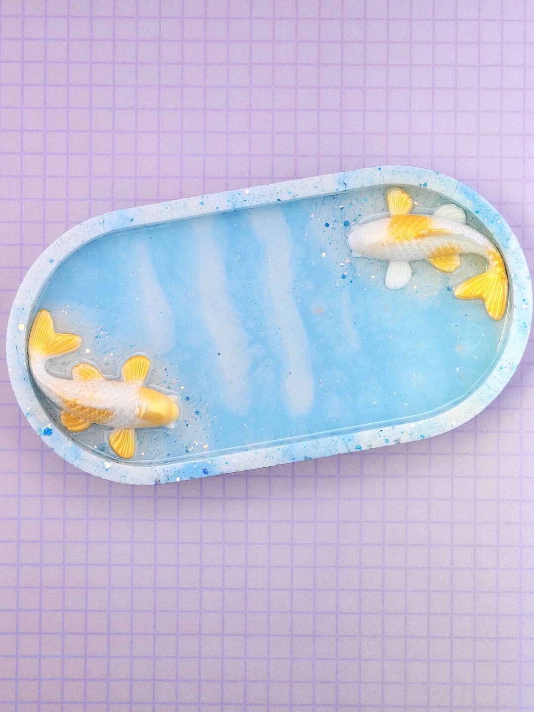 Blue and White Oval Resin Tray With Two Koi Fish - Etsy