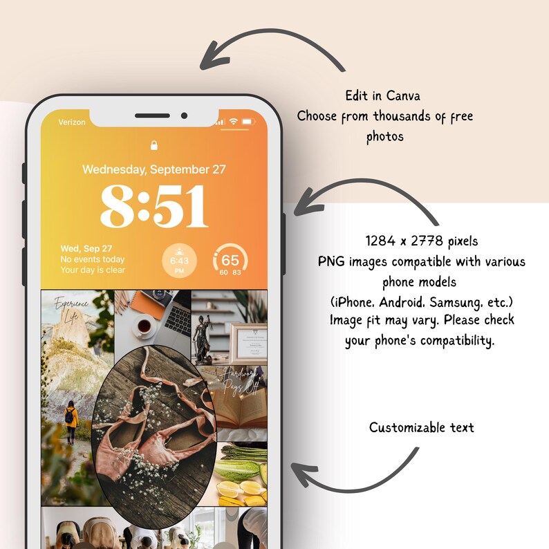 Editable Digital Vision Board iPhone Wallpaper: One Collage Canva ...