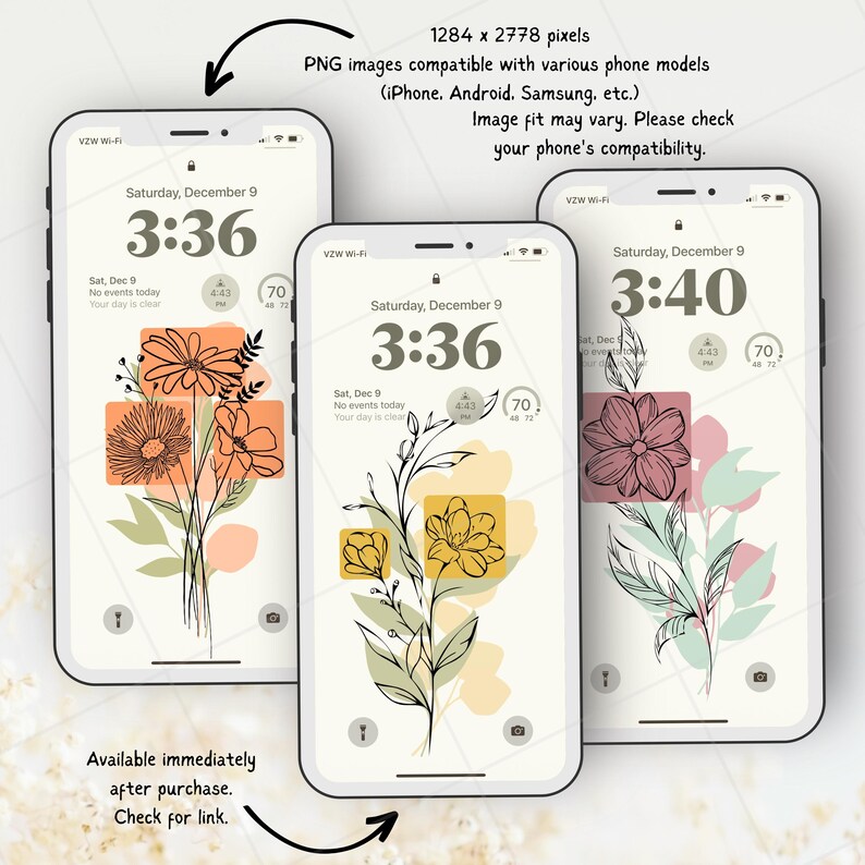 Botanical iPhone Wallpaper: Three Spring Phone Backgrounds - Etsy