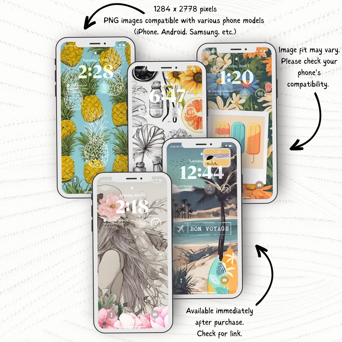 Summer Vibes iPhone Wallpaper Variety Pack: Sunny Season Phone ...