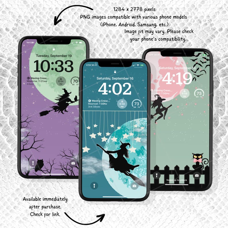 Witchy Things iPhone Wallpaper Bundle: Too Cute to Spook Halloween ...