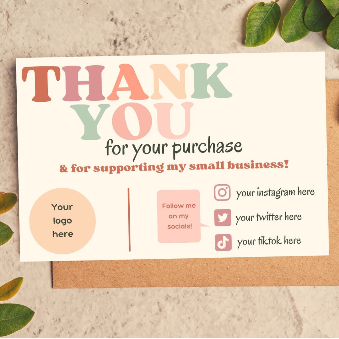 Customizable Small Business Thank You Card Template, Printable, Cute ...