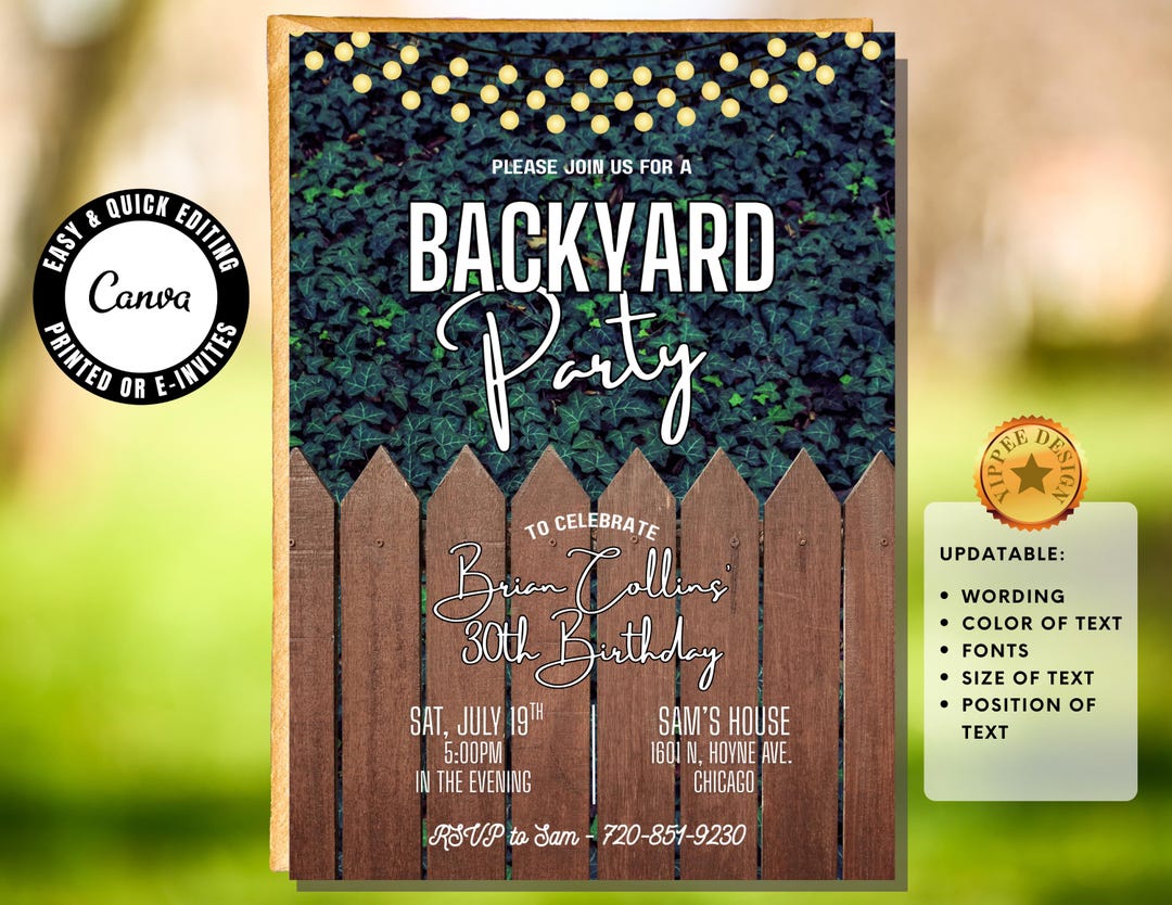 Backyard Party Invitation House Party Birthday Invite BBQ Party Rustic ...