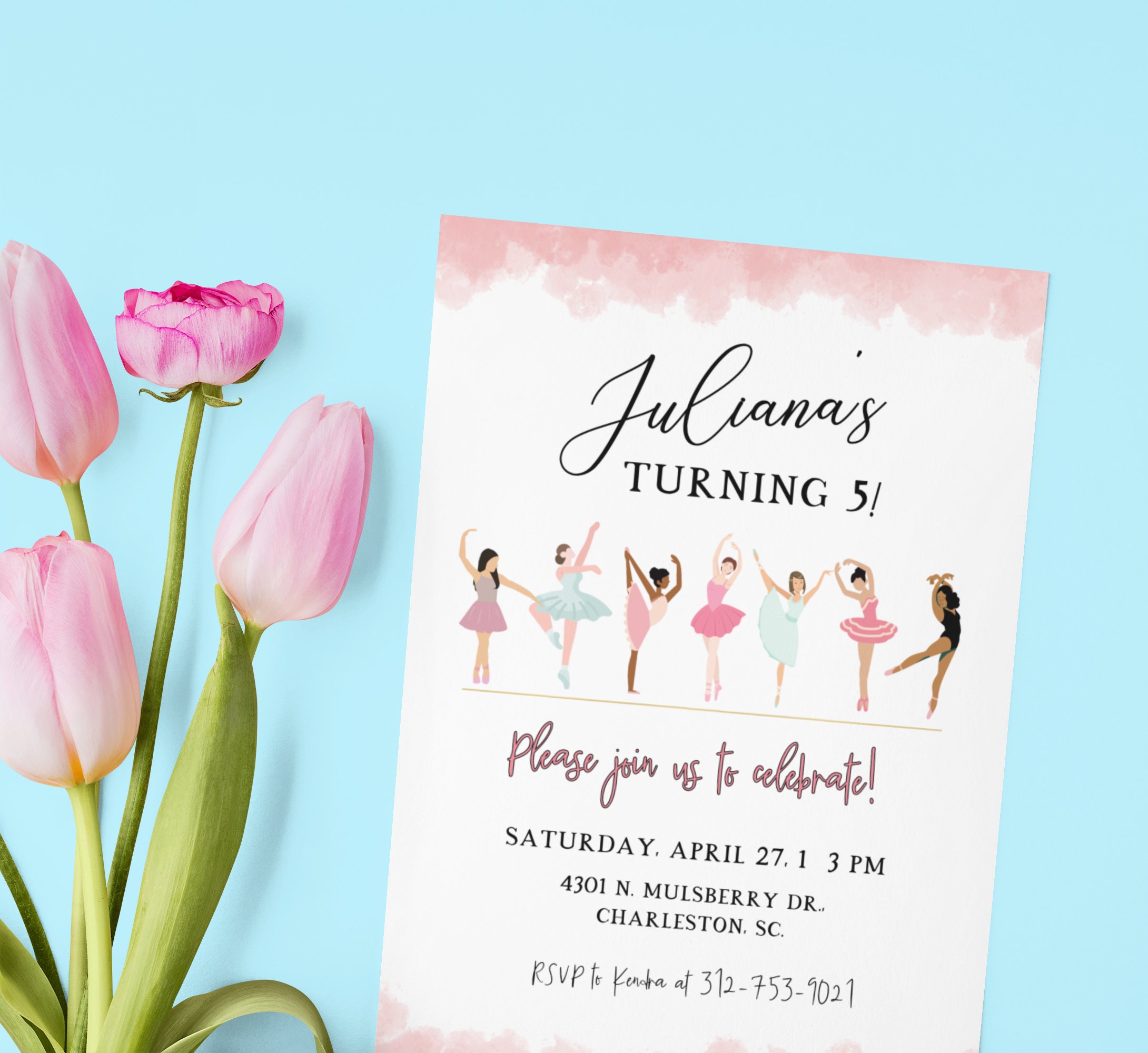 Ballerina Birthday Party Invitation Template, 7th, 8th, 9th, 10th ...