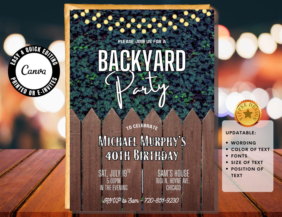 Backyard BBQ Party Invitation House Party Birthday Invite Backyard ...