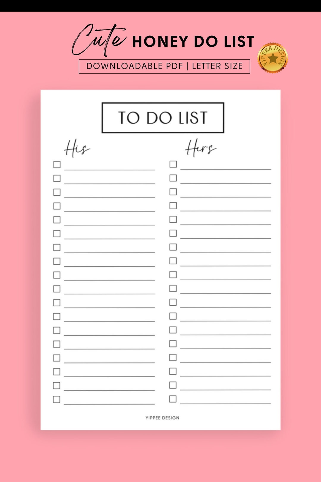 Couple Blank to Do List Printable, His and Hers, Weekly to Do List, to ...