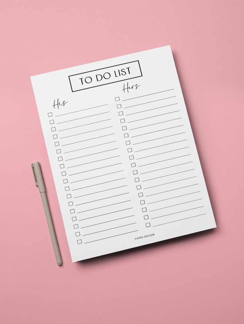Couple Blank to Do List Printable, His and Hers, Weekly to Do List, to ...