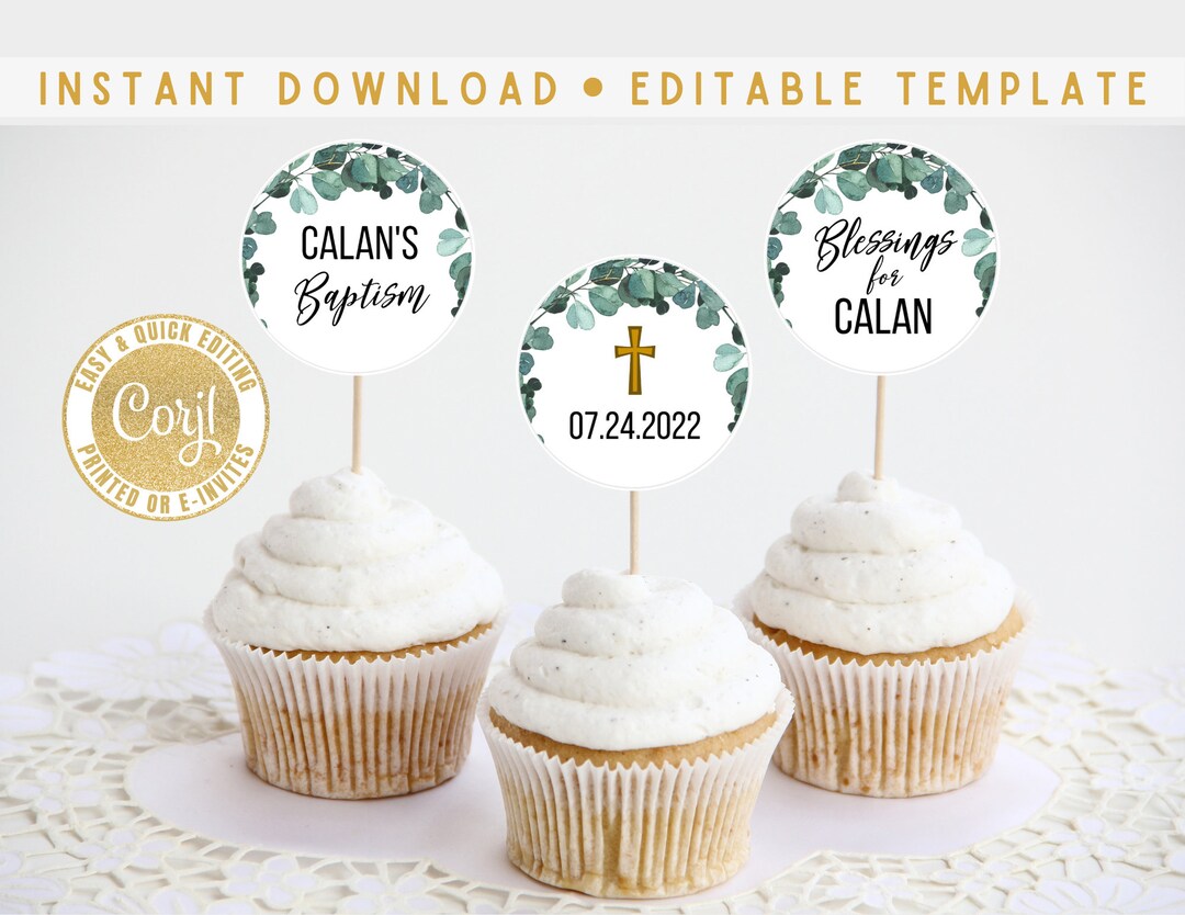 Customizable Cupcake Toppers Baptism Editable Cupcake - Etsy