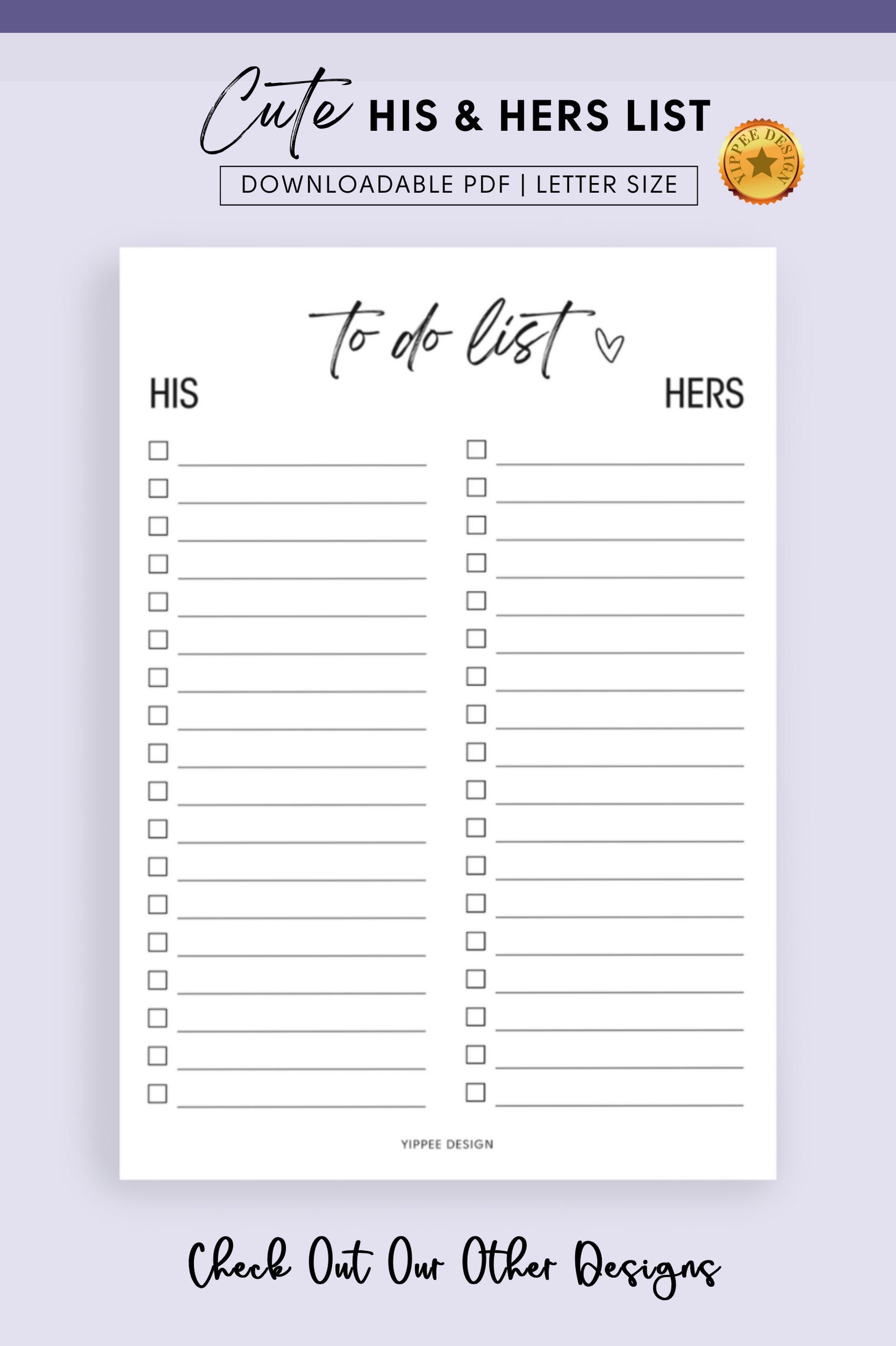 Blank to Do List Printable, His Hers to Do List, Couple to Do List, To ...