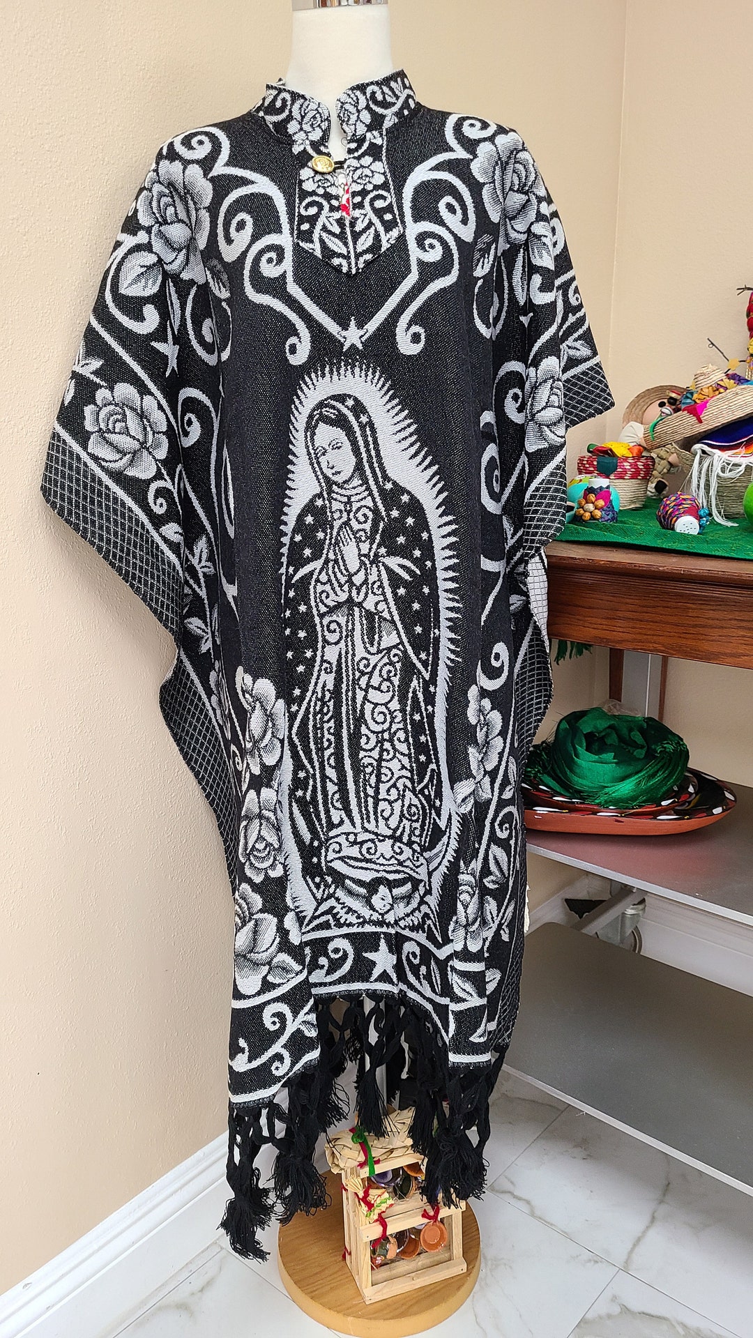 Rebozo Virgen De Guadalupe Chal Mexicano Fiesta Rebozo Hecho a Mano ...