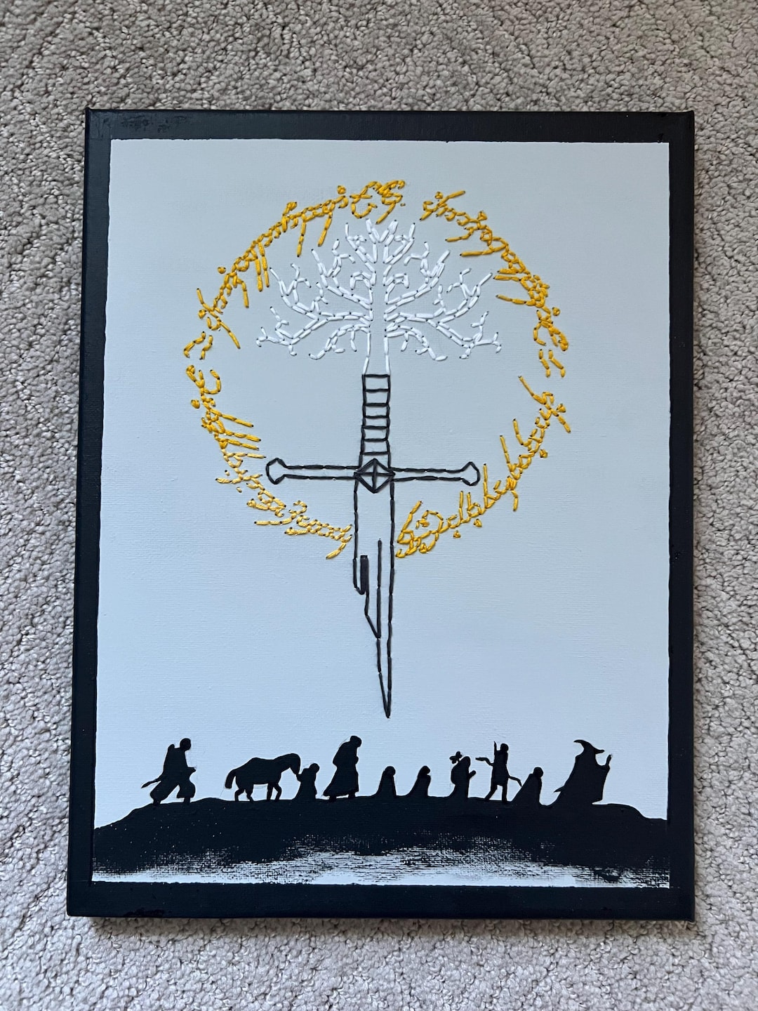 Lord of the Rings Wall Decor Art: Original Painting With Embroidered ...