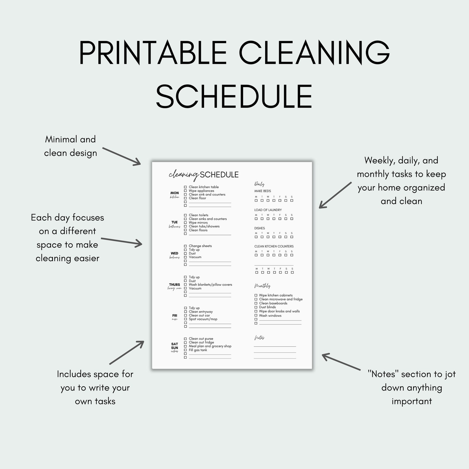 Printable Cleaning Schedule Minimal Cleaning Schedule - Etsy