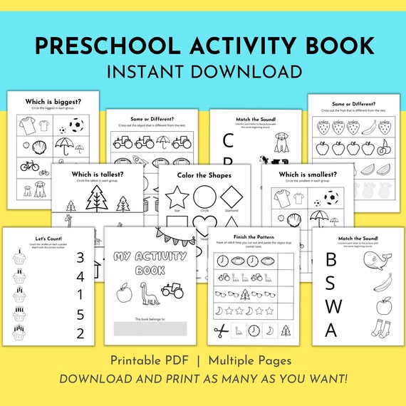 Preschool Activity Book Printable for Toddlers Toddler - Etsy
