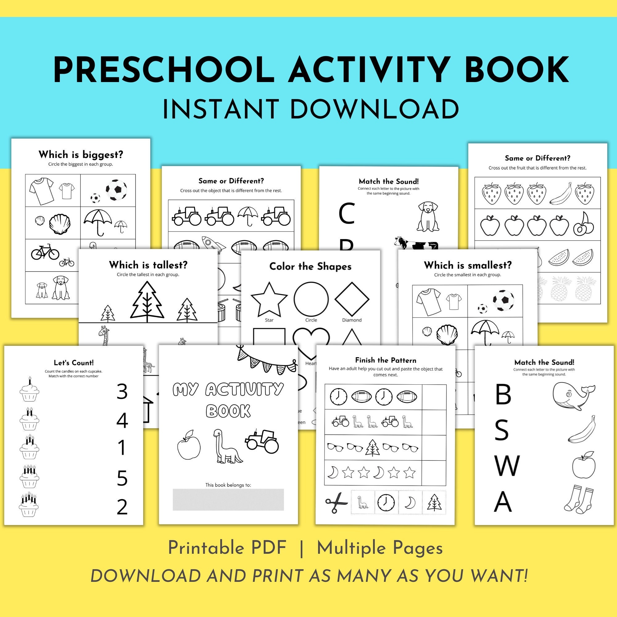 Preschool Activity Book Printable for Toddlers Toddler Activity Page ...
