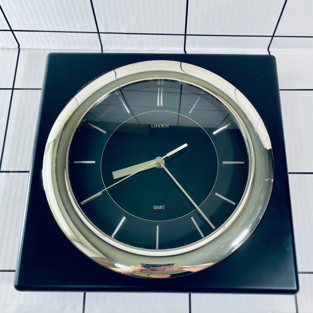 1980’s Black and Gold Tone Wall Clock - Works - Etsy