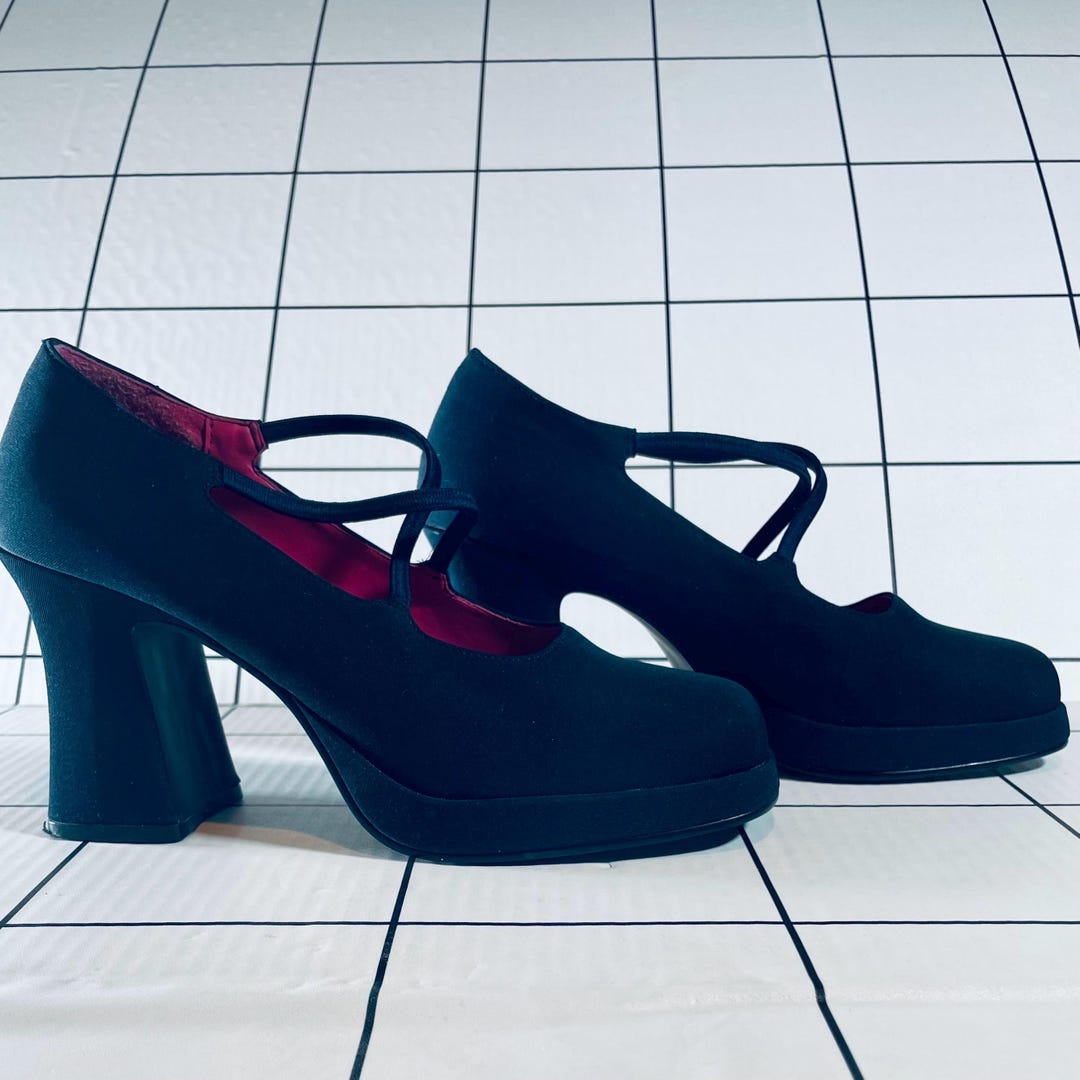 Vintage 1990s Black Nylon Chunky Pumps W9 - Etsy