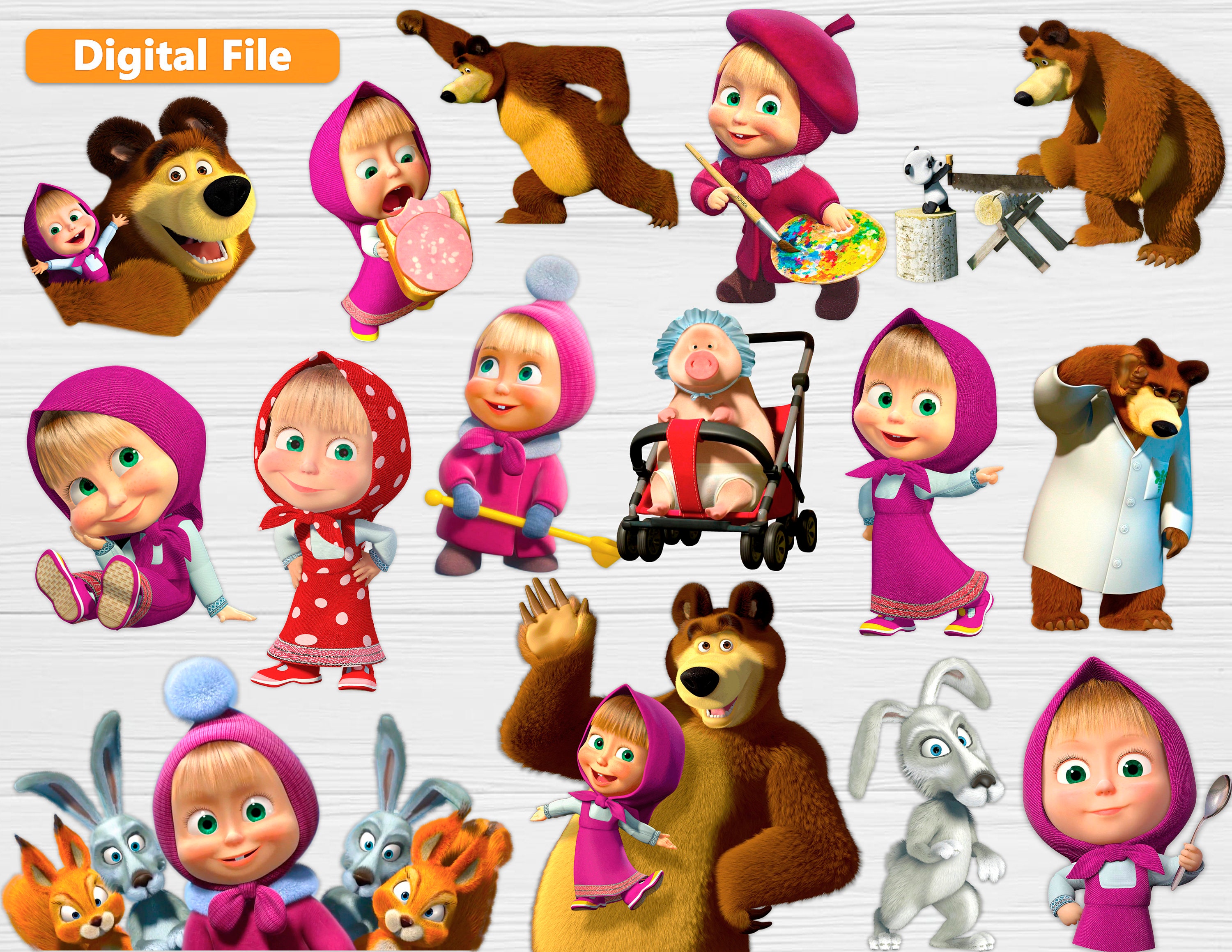 Masha and the Bear Clipart Masha Clipart Set Masha and the - Etsy Singapore