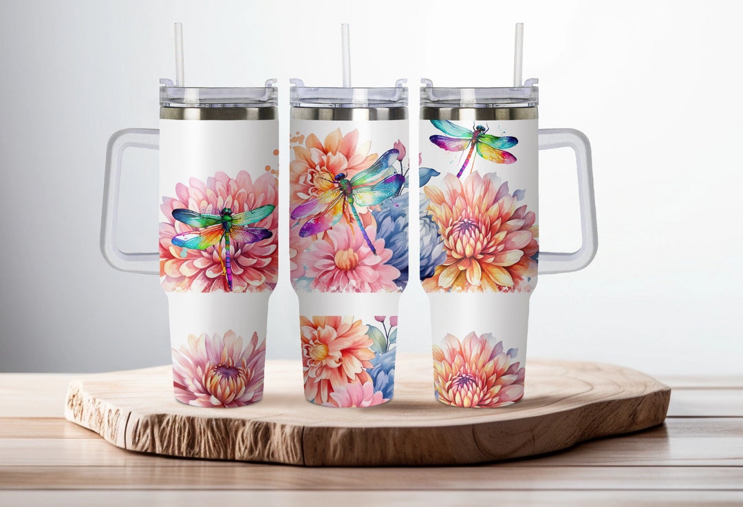 Precious Dragonfly and Flowers 40oz Dupe, Personalized 40oz Dupe ...