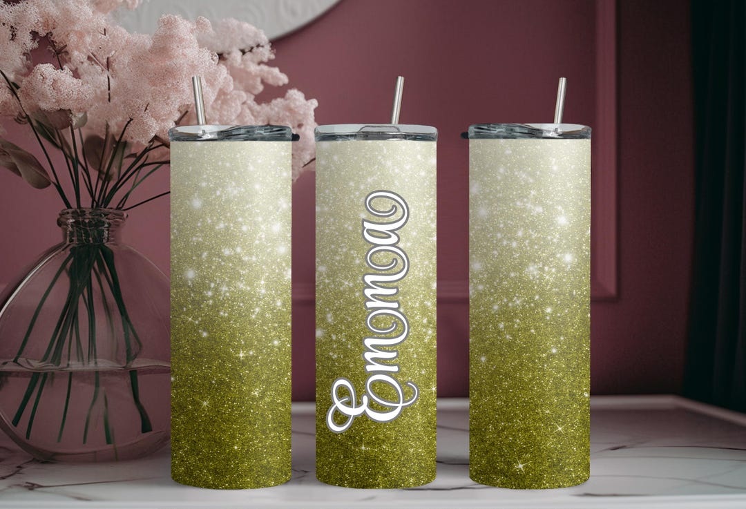 Pretty Sage Green Sparkle Faux Glitter Personalized Custom Tumbler ...