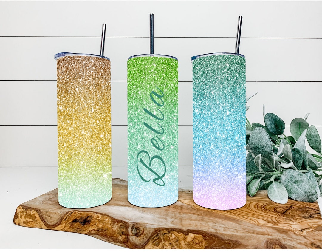 Ombre Personalized Faux Glitter Name Tumbler, Cute Custom Glitter ...