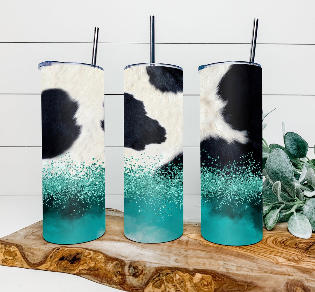 Turquoise Cow Print Tumbler, Personalized Tumbler, Double Wall ...