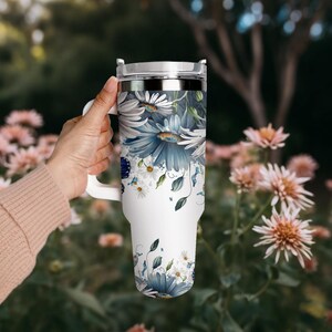 Blue Daisy Butterflies 40oz Personalized Custom Tumbler With Handle ...