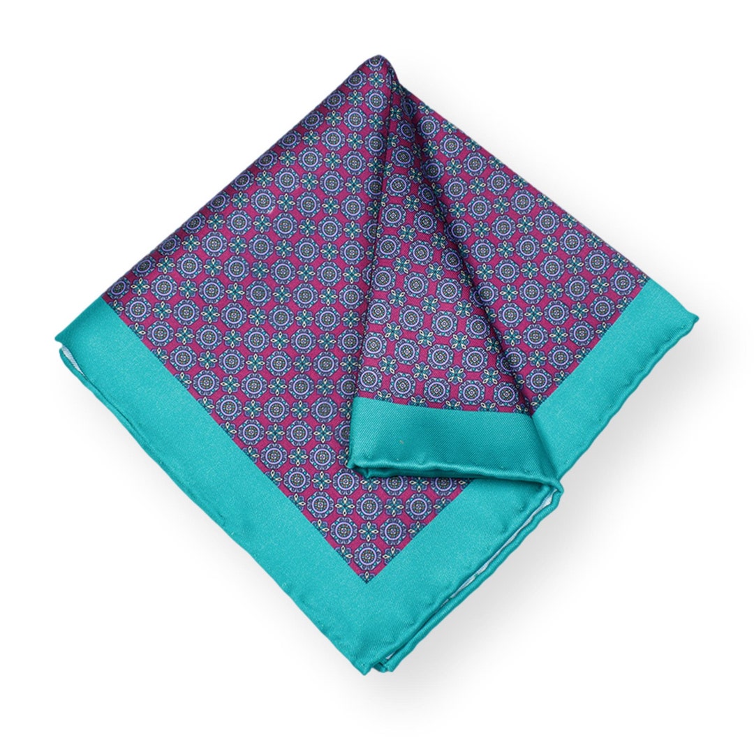 Men's Green & Pink Pocket Square, Floral Printed, Wedding Pocket Square ...
