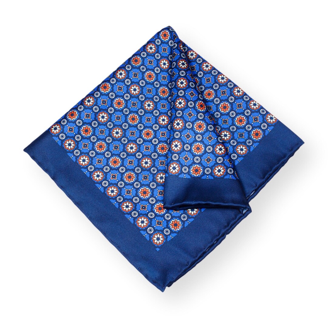 Men's Blue Pocket Square, Floral Printed, Wedding Pocket Square, Groom ...